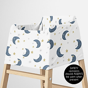 Sweet Jojo Designs Moon and Star Boy Girl Infant Baby Car Seat Cover Nursing Breastfeeding Shopping Cart Stroller Canopy Navy Blue Gold Watercolor Gender Netural Celestial Sky Brown and White Bear Owl