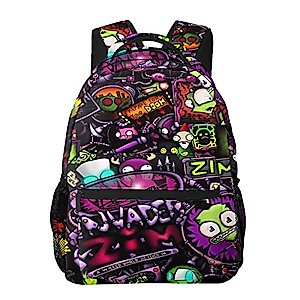 CONPELSON Backpacks Invader Anime Zim Adjustable Laptop Backpack Double Shoulder Bag for Women Men Climbing Shopping Work