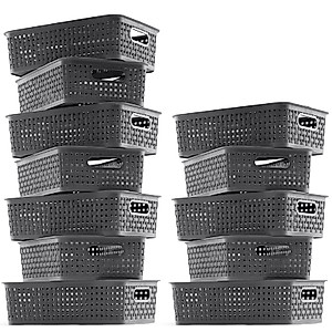 [ 12 Pack ] Plastic Storage Baskets - Small Pantry Organization and Storage Bins - Household Organizers for Laundry Room, Bathrooms, Bedrooms, Kitchens, Cabinets, Countertops, Under Sink or On Shelves