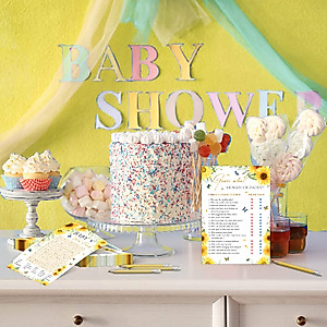 145 Pieces Sunflower Baby Girl Shower Game Set 5 Games 25 Sheets of Each with 20 Pencils Floral Baby Shower Games & Activities for Girl Includes Baby Descriptions and Wishes, Guess Who, Bingo Game