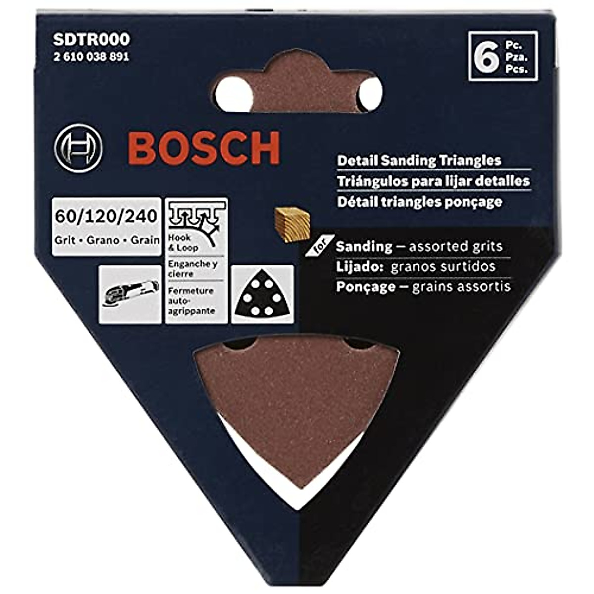 Bosch CS500 6-Pack Assortment General Purpose Hook-and-Loop Sanding Triangles