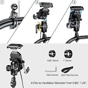 iMESTOU Anti-Theft Motorcycle Wireless Phone Mount Charger 15W & USB C 3A Handlebar 1" Ball Stem Phone Holder Works with 12V/24V Vehicle/USB Socket 720 Rotation Quick Charge for 4.0-7.0" Cellphones