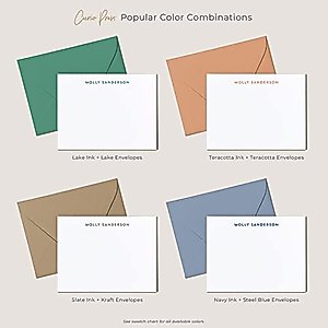 Personalized Stationery Flat Notecards w/Envelopes (A2 & A7) - Block Print Flat Cards and Envelopes w/Custom Name, Text, & More - Stationery Thank You Cards - Classy Desk Supplies - Minimalist Flat