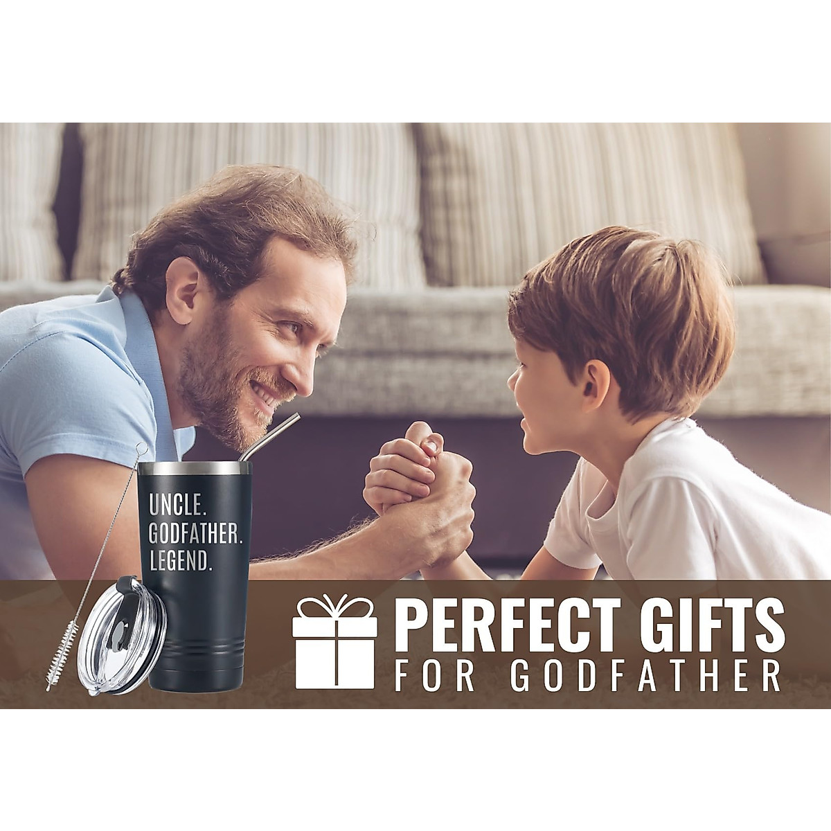 Onebttl Godfather Gifts from Godchild - 20oz Stainless Steel Insulated Tumbler Travel Mug, Funny Gift Idea for Best Uncle Legend on Christmas, Birthday