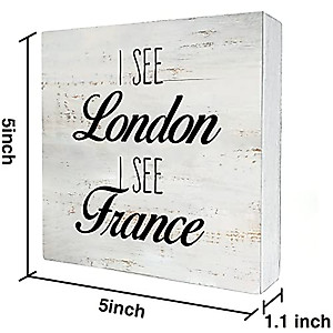 Rustic I See London Wood Box Sign Humor Bathroom Wooden Box Sign Farmhouse Home Restroom Desk Shelf Decor (5 X 5 Inch)