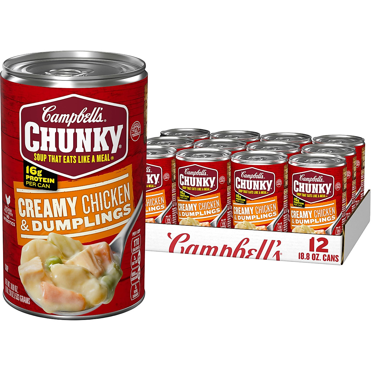 Campbell's Chunky Soup, Creamy Chicken and Dumplings Soup, 18.8 Oz Can (Case of 12)
