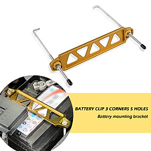 Battery Hold Down Bracket,Premium Aluminum Alloy Battery Tie Down Sets Provide Safe&Stable Driving Environment,Universal Car Battery Holder with 8" Stainless Steel J Bolts (Gold)
