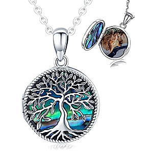 Aniu Tree of Life Locket Necklace for Women Wife , 925 Sterling Silver Abalone Seashell Inlaid Personalized Locket Oxidized Celtic Tree Pendant Jewelry, That Holds Pictures Photo Keep Someone Near to You