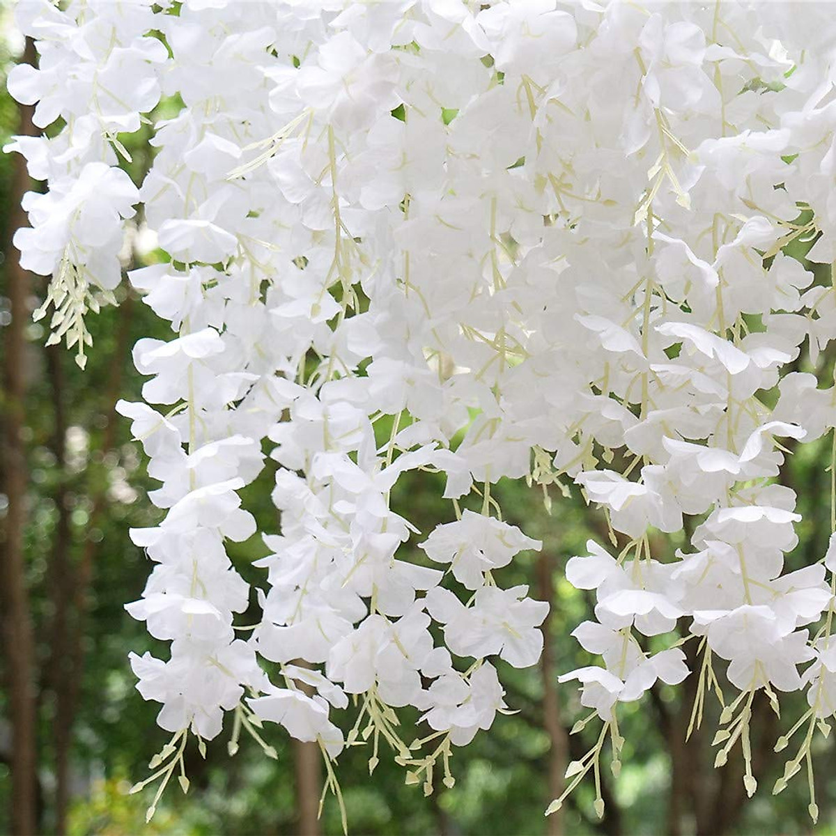 MARTHA&IVAN 26 Stems Artificial Wisteria Garland Fake Wisteria Vine Hanging Flower Bush String for Wedding Garden Party Decoration (26 Stems White)