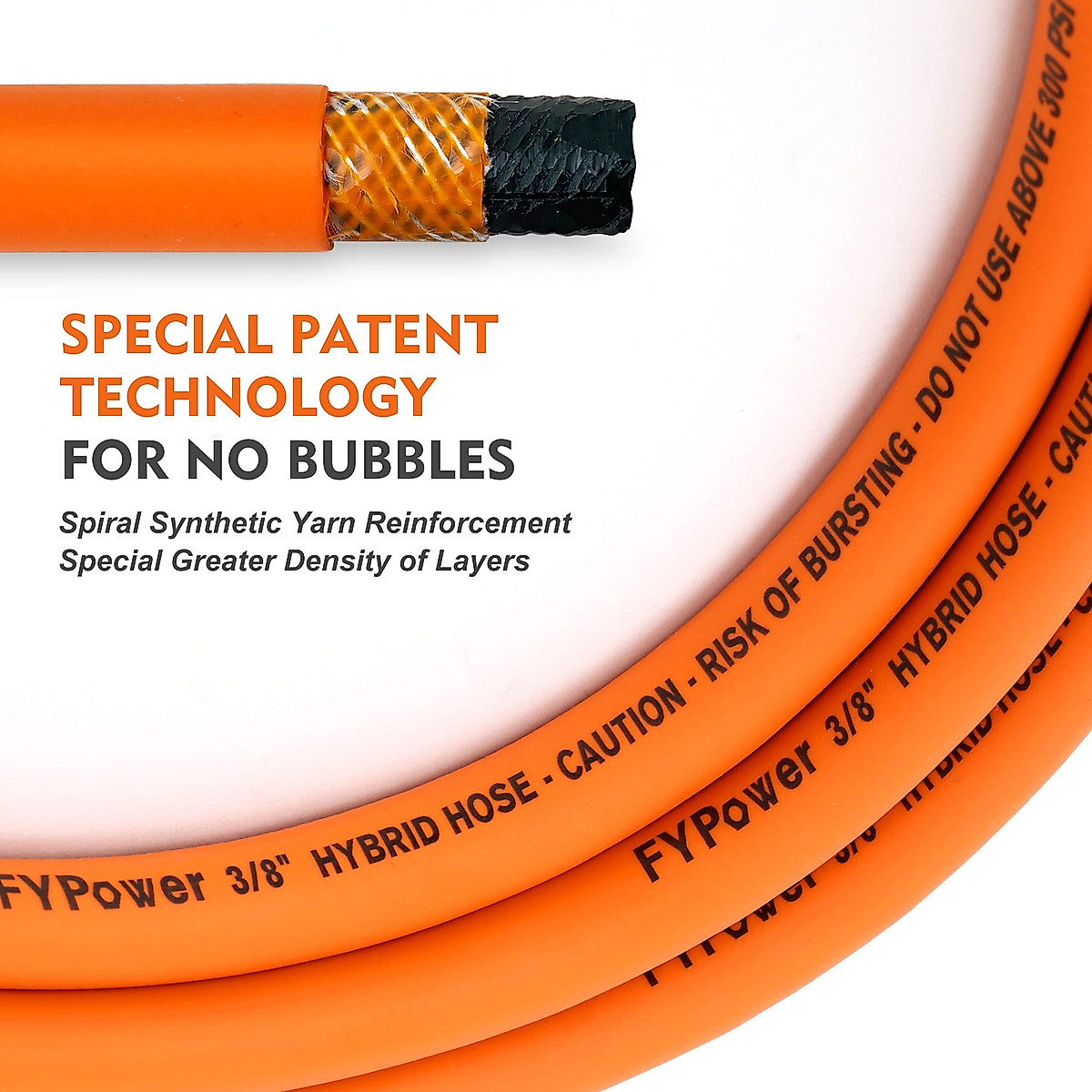 FYPower Air Compressor Whip Hose 3/8 Inch x 10 Feet Lead in Hybrid Hose with Fittings, Flexible and Kink Resistant, 1/4" Industrial Quick Coupler and Plug Kit