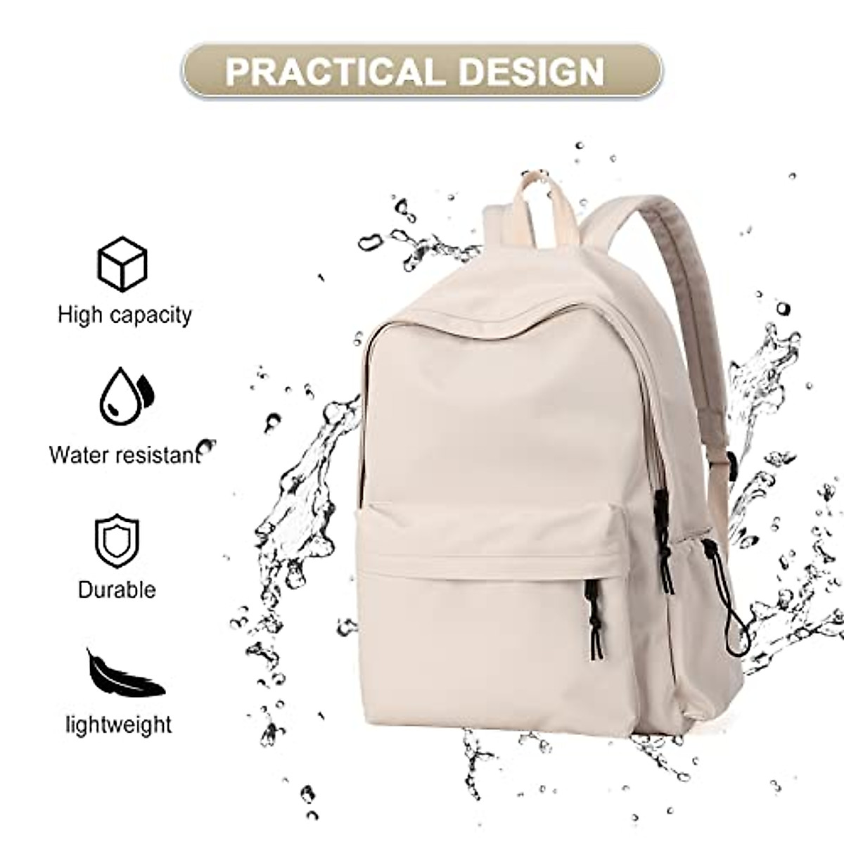 UPPACK Backpack Lightweight bag Waterproof college backpack for cute Aesthetic backpack Casual Daypack for Men Women(Beige)