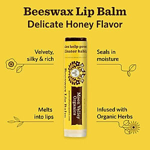 Beeswax Lip Balm, Sweet Honey, Moon Valley Organics, Organic Ingredients, for Lips and Cuticles, Moisturizing, Three Pack Bundle