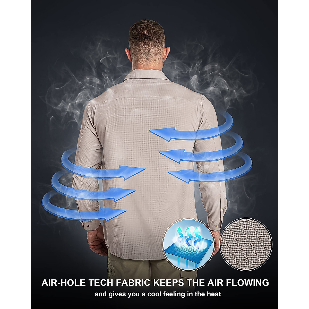 33,000ft Men's Long Sleeve Sun Protection Shirt UPF 50+ UV Quick Dry Cooling Fishing Shirts for Travel Safari Camping Hiking