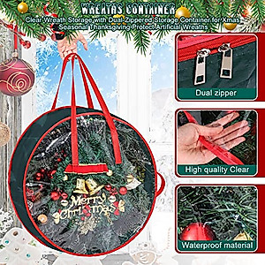 Christmas Wreath Storage Container 30 Inch Clear Wreath Storage Bags Plastic Wreath Bag with Dual Zippers and Reinforced Handles for Xmas Thanksgiving Holiday Artificial Wreath Storage(Green, 4 Pcs)