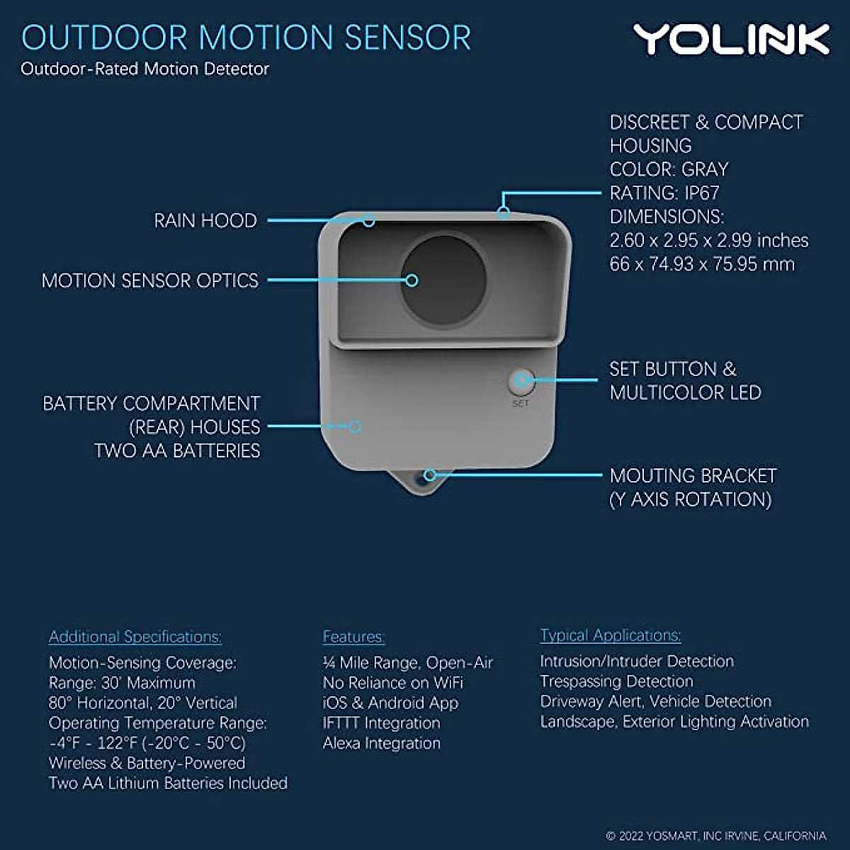 YoLink Outdoor Motion Detector - Up to 1/4 Mile Range