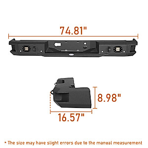 Hooke Road F150 Steel Black Front Bumper w/Winch Plate + Rear Bumper for 2009-2014 Ford F-150 (Exclude Raptor & Flareside) Pickup Truck