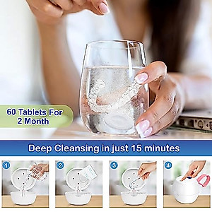 JSENA Denture Cleaning Tablets+UV Retainer Case Double Sterilization，Efficient Retainer Cleaning Tablets-60 Tabs，Collocation UVC Disinfectant Aligner Case, Clean Mouth Guard, Night Guard in 15 Minutes
