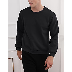 Gihuo Men's Warm Crewneck Sweatshirt Winter Sherpa Lined Fleece Sweatshirt Athletic Pullover Tops Loungewear (Black, XL)