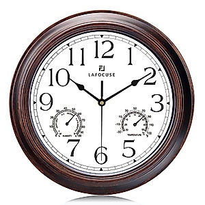 Lafocuse Vintage Wall Clock with Thermometer and Hygrometer Combo Silent Non Ticking Battery Operated Quartz Clocks Kitchen for Porch Garage Kitchen