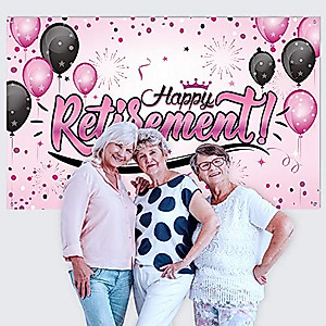 Happy Retirement Party Decorations, Giant Black and Gold Sign Retirement Party Banner Photo Booth Backdrop Background for Happy Retirement Party Supplies (Pink)