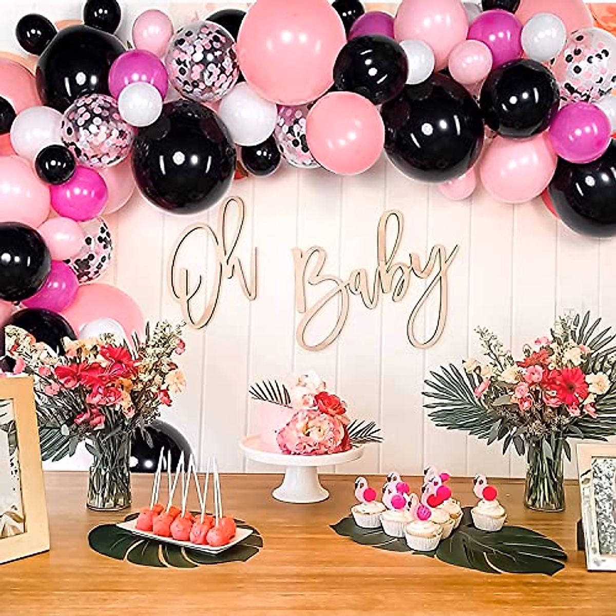 Balloon Garland Arch Kit Pink Black, Black Pink White Balloon Arch Kit Balloon Garland, Pink Confetti Latex Balloons For Girls Birthday Decoration Wedding Baby Shower Decoration Party Supplies