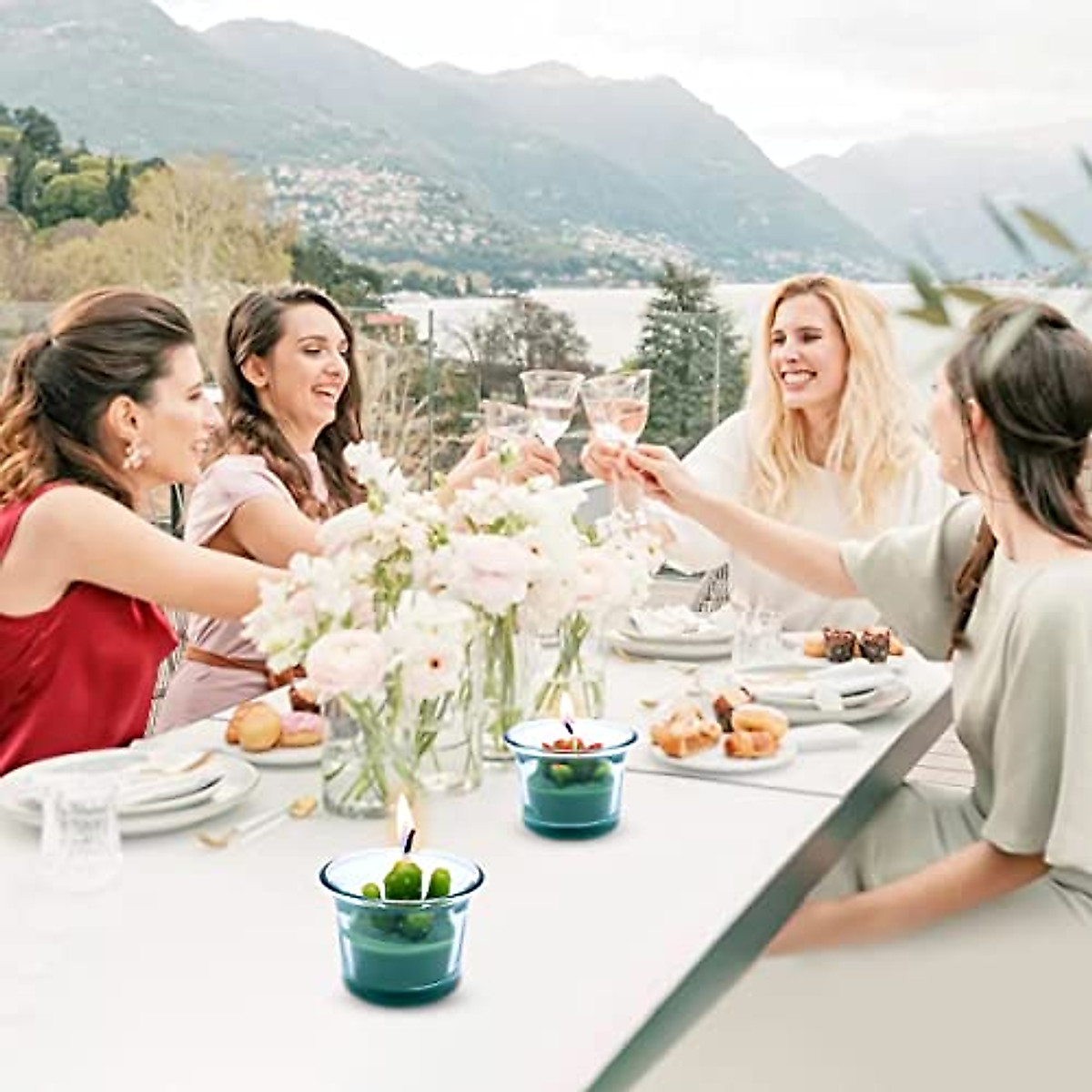 Amusaer Succulent Cactus Tealight Candles in Glass 12 Set Bulk Small Soy Wax Candles for Wedding, Party Favors, Baby Shower, Bridal Shower Green