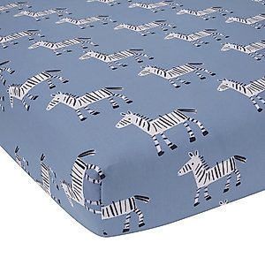 Lambs & Ivy Signature Zebra Blue Organic Cotton Breathable Fitted Crib Sheet