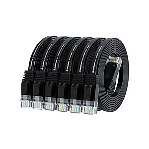 Cat 6 Ethernet Cable 5ft (6 Pack) (at a Cat5e Price but Higher Bandwidth) Flat Internet Network Cables - Cat6 Ethernet Patch Cable Short - Black Computer LAN Cable with Snagless RJ45 Connectors