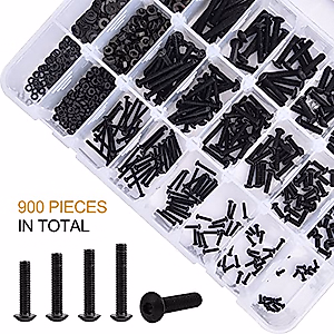VIGRUE 900PCS M2 M3 M4 Hex Button Head Socket Cap Screws Bolts Nuts Washers Assortment Kit Alloy Steel with Allen Wrench