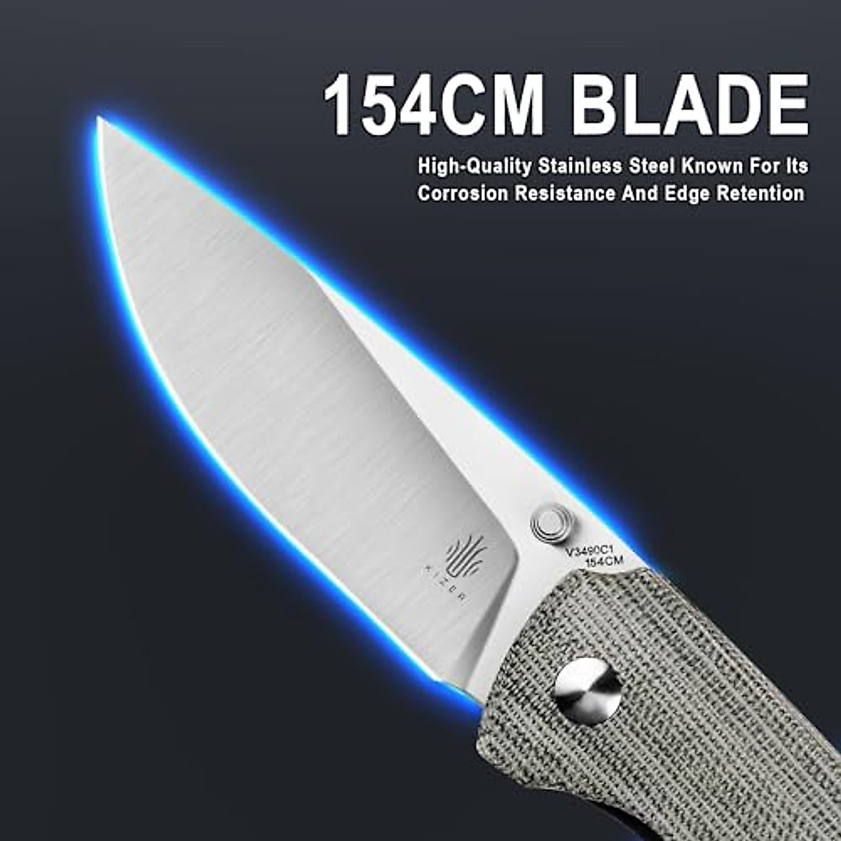Kizer T1 EDC Knife, 3.19 Inches 154CM Steel Green Micarta Handle Folding Pocket Knife, V3490C1