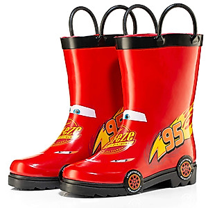 Disney Cars Kids Lightening Mcqueen Rust eze Boys Waterproof Easy-On Red Rubber Rain Boots - Size 11 Little Kid