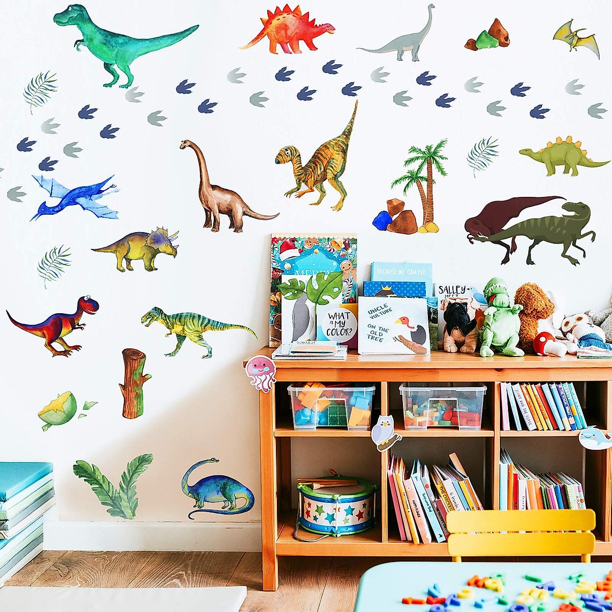 Dinosaur Room Decor for Boys Dinosaur Footprint Wall Decals Sticker for Bedroom Nursery Living Room Bathroom(Chic Style)
