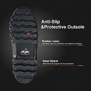 TIDEWE Rubber Boots for Men Multi-Season, Waterproof Rain Boots with Steel Shank, 6mm Neoprene Sturdy Rubber Outdoor Hunting Boots Size 11 (Black)