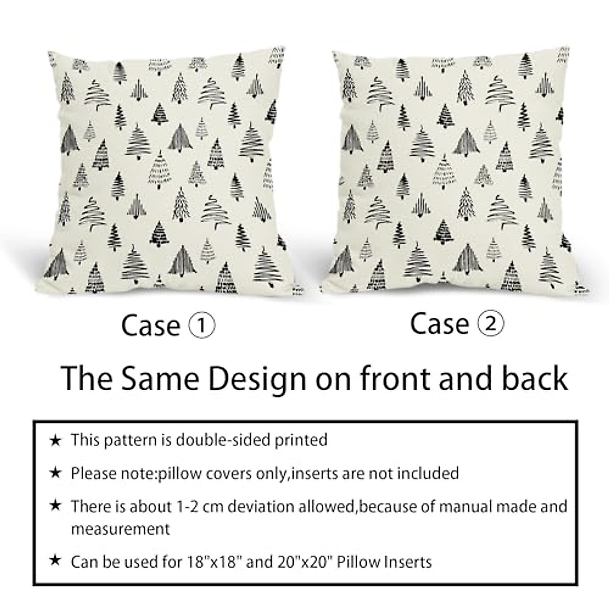 Pine Trees Christmas Pillow Covers 18X18 Inch Black Christmas Tree White Decorative Square Pillow Cases Set of 2 Xmas Cotton Linen Cushion Case Holiday Winter Home Decor For Sofa Room Porch Outdoor