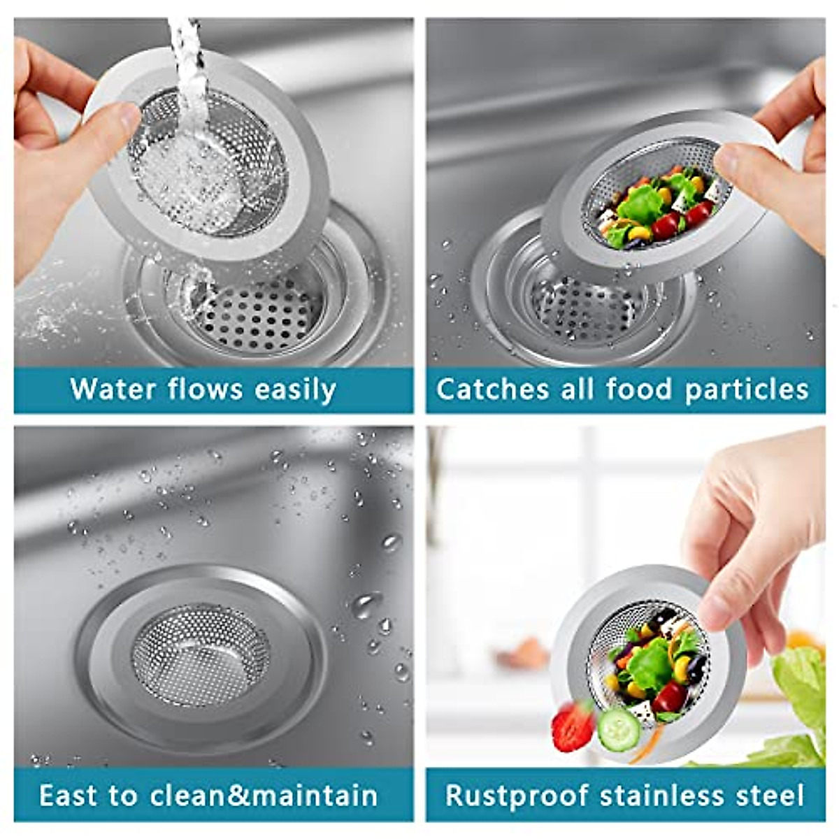2 Pack Kitchen Sink Strainer, Stainless Steel, Large Wide Rim 4.5" Diameter, Food Catcher for Most Sink Drains Basket Strainer