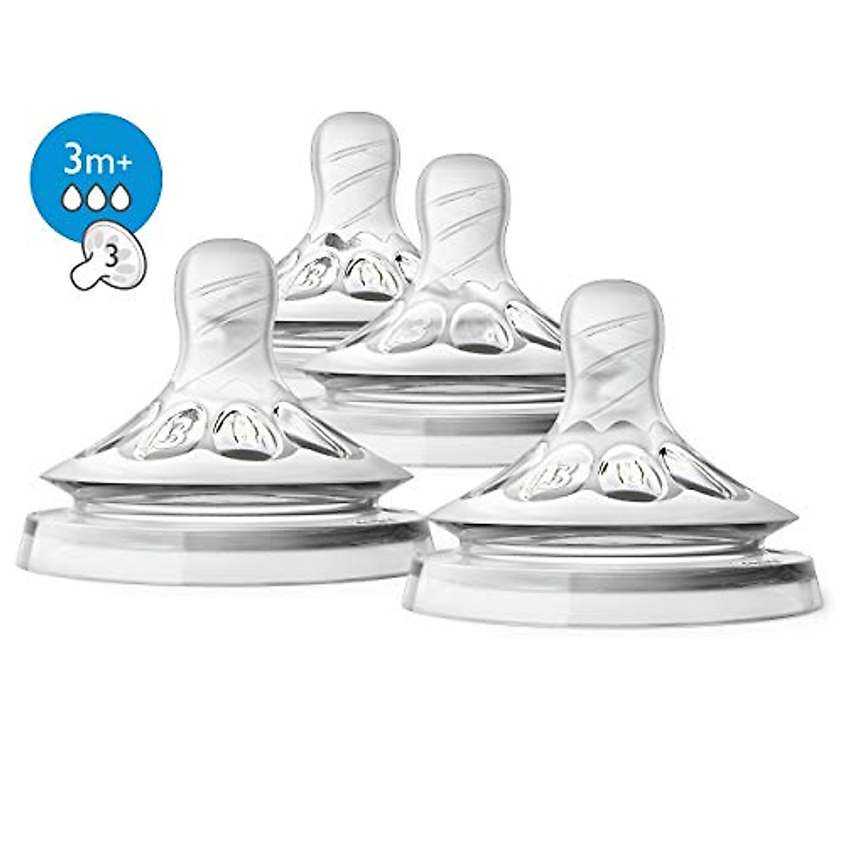 Philips Avent Natural Baby Bottle Medium Flow Nipple, 3M+, 4pack, Flow 3, SCF653/43