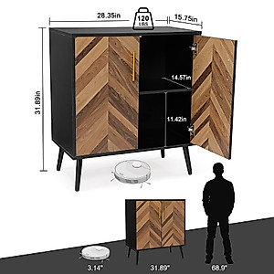 SIHANM Black Storage Cabinet 2 Doors - Modern Accent Cabinet Free Standing Sideboard Buffet Cabinet with Shelves, Wood Small Storage Cabinet for Living Room Kitchen Hallway Entryway