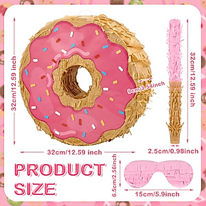 Deekin 3 Pcs Cute piñata Set Include piñata with Stick Eye Mask Large piñata Money piñata for Kids Music Science School Sports Bridal Shower Birthday Party Decorations Supplies(Donut)