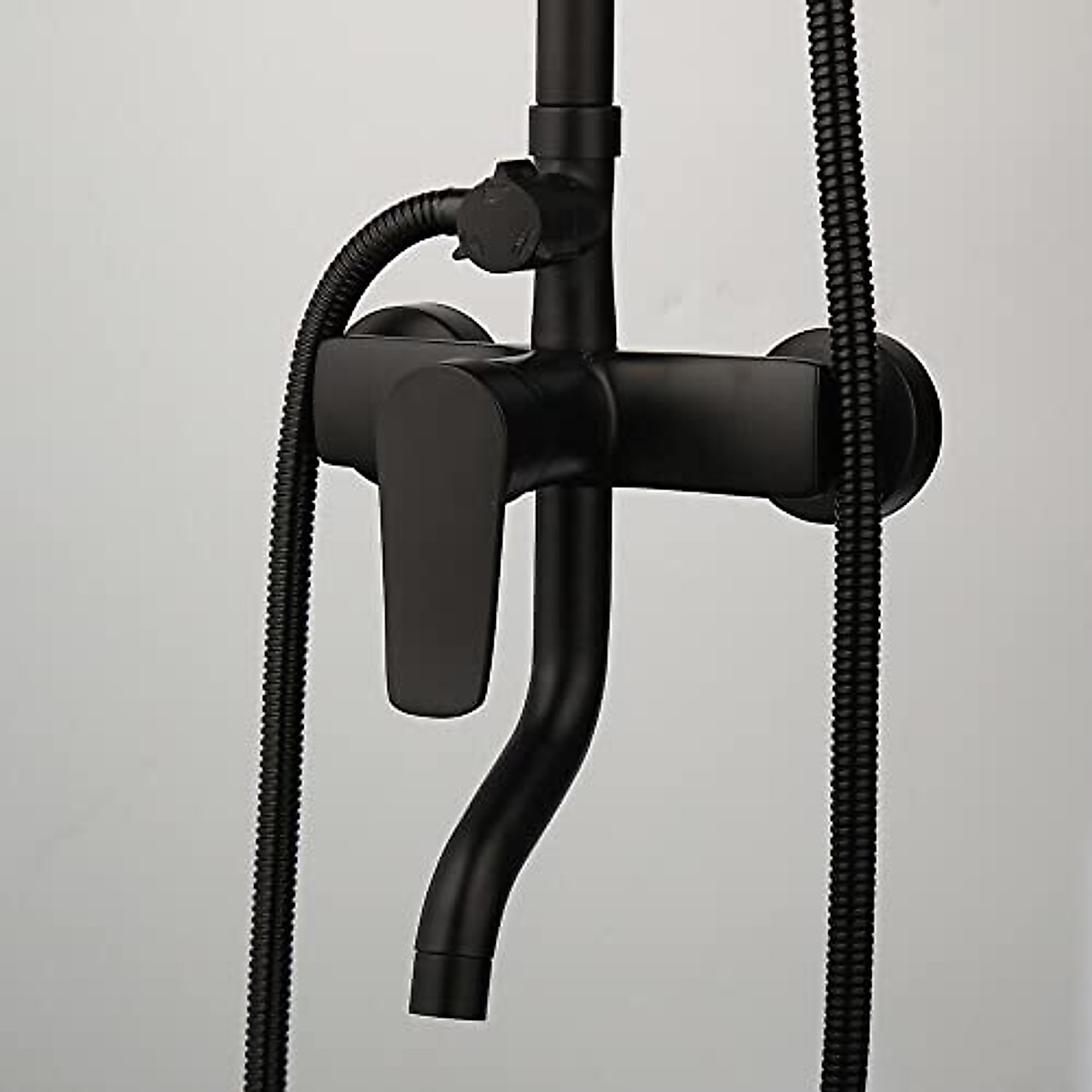 Yanksmart Black Shower System Set Rainfall Spout Round Head with Wall Mounted Handheld Spray Mixer Tub Shower Faucet Set