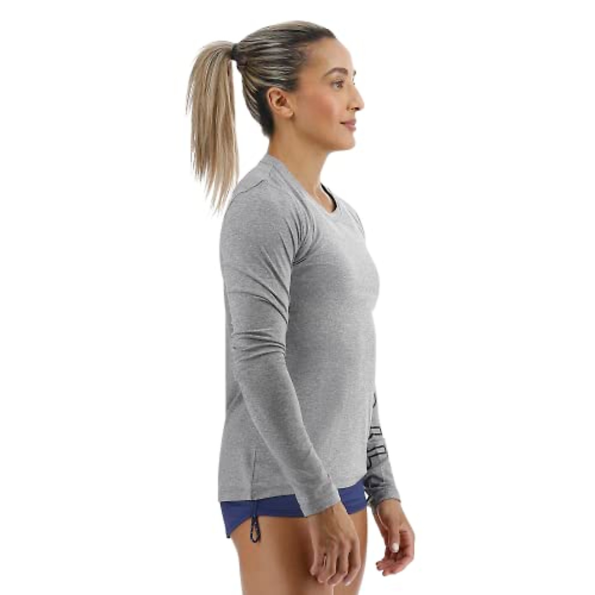 TYR Women's Standard Long Sleeve Sun Protection Performance T-Shirt UPF 50+, Heather Grey