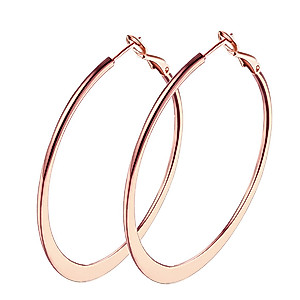 Hoops Earrings, Fashion Jewelry Big Rose Gold Plated Hoop Earrings for Women Gifts
