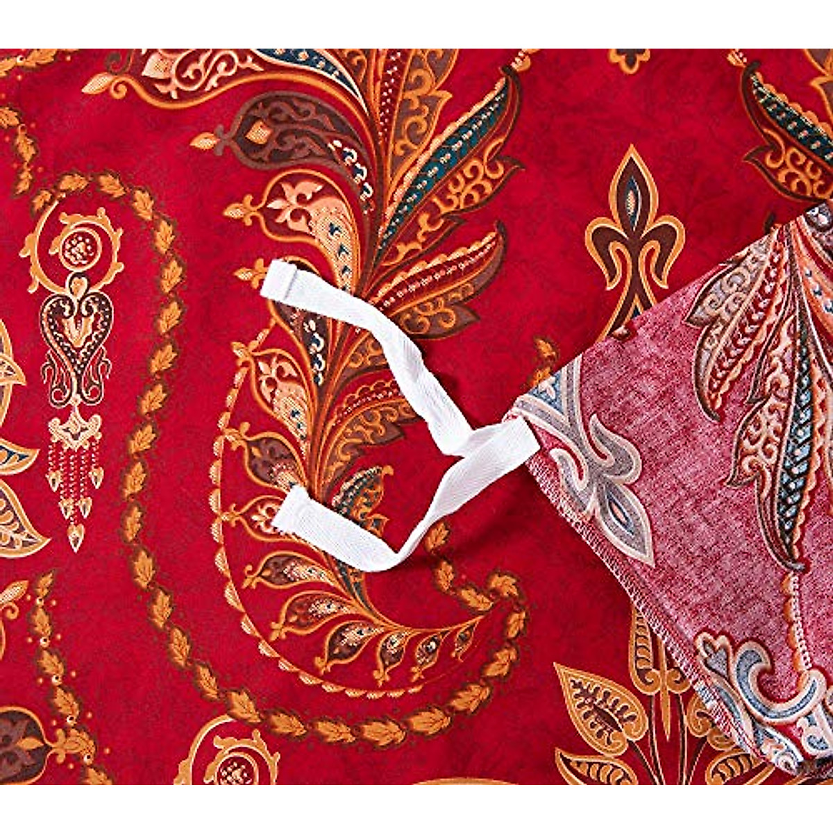 Italian Bohemian Paisley Duvet Cover 3pc Set Boho Bedding Boteh Damask Medallion 400TC Egyptian Cotton Sateen Luxury European Traditional Style Bed Linen (Red Teal, Queen)