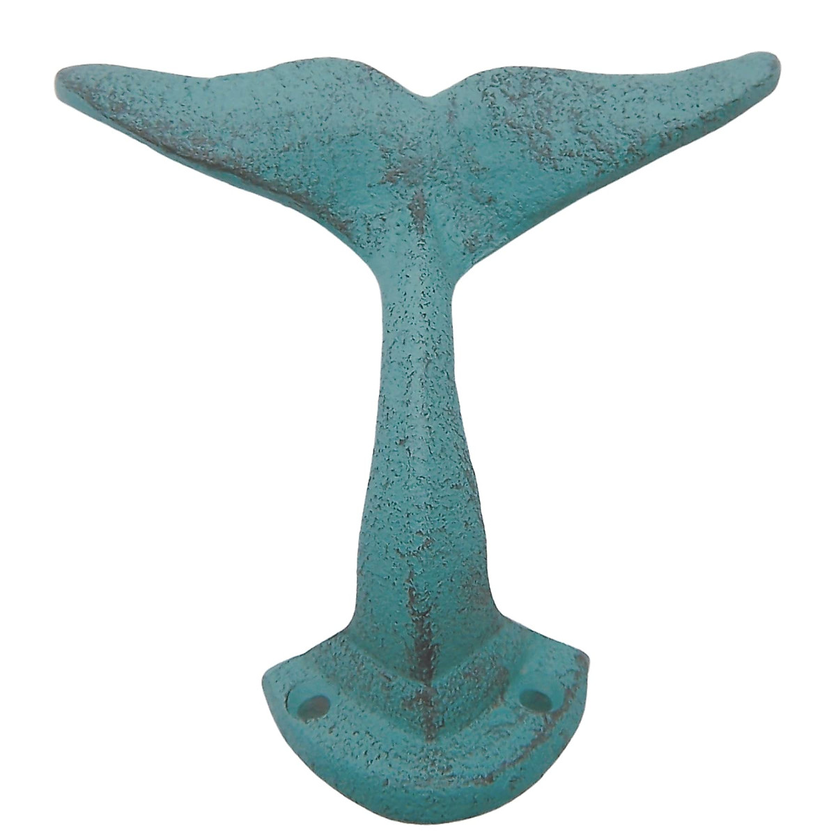 Light Blue Whale Tail Cast Iron Wall Hooks, Wall Mounted for Hanging Coats, Purses, Towels, Hats, Beach Themed Wall Decor, Set of 3, 4.75 Inches High