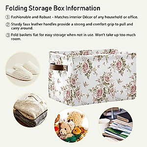 ALAZA Pink Rose Flower Leaf Foldable Storage Box Storage Basket Organizer Bins with Handles for Shelf Closet Living Room Bedroom Home Office 1 Pack