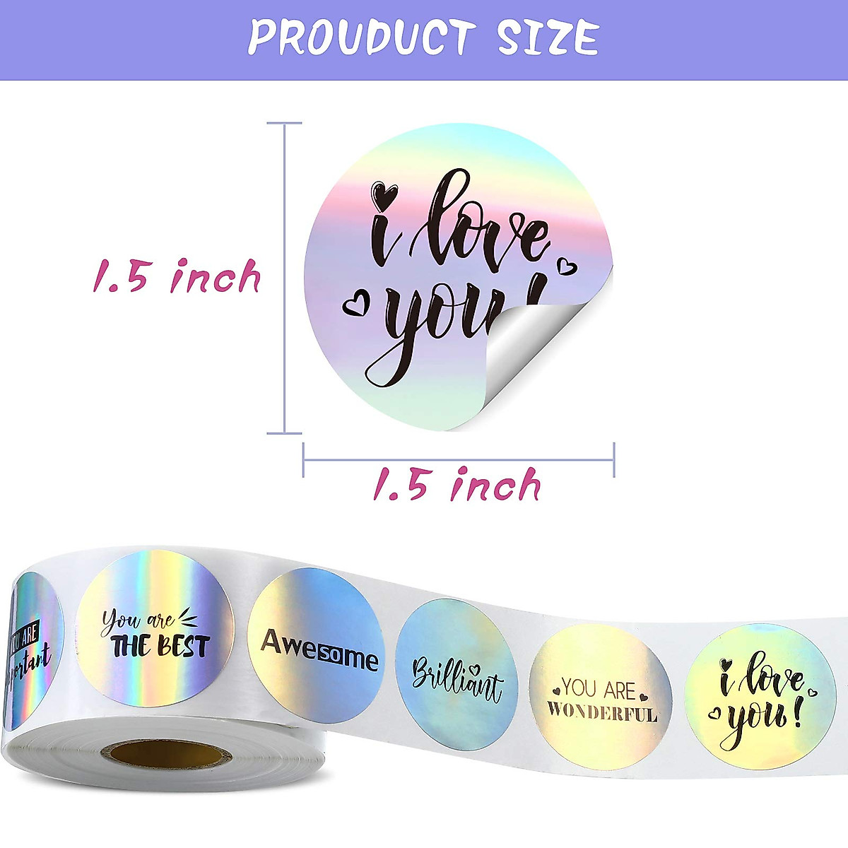 600 Pieces Round Inspirational Stickers Motivational Encouragement Stickers Labels Black Ink Holographic Rainbow Sticker Inspiring Planner Stickers for Greeting Cards Envelopes Sealing Decor, 1.5 Inch