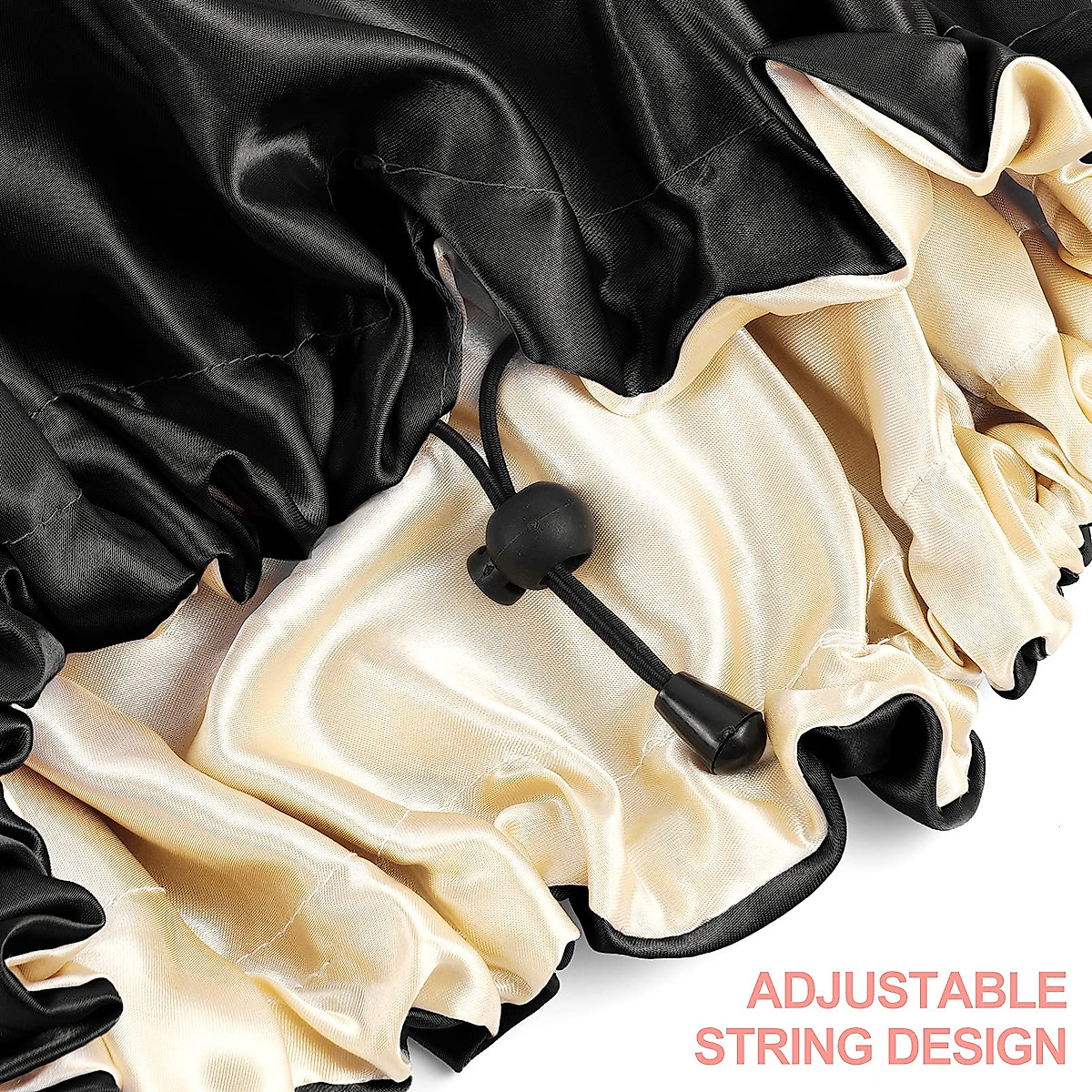 CHORHA Satin Sleep Cap,Double-Sided Adjustable Sleep Bonnet,Bonnet Cap for Sleep (Black)