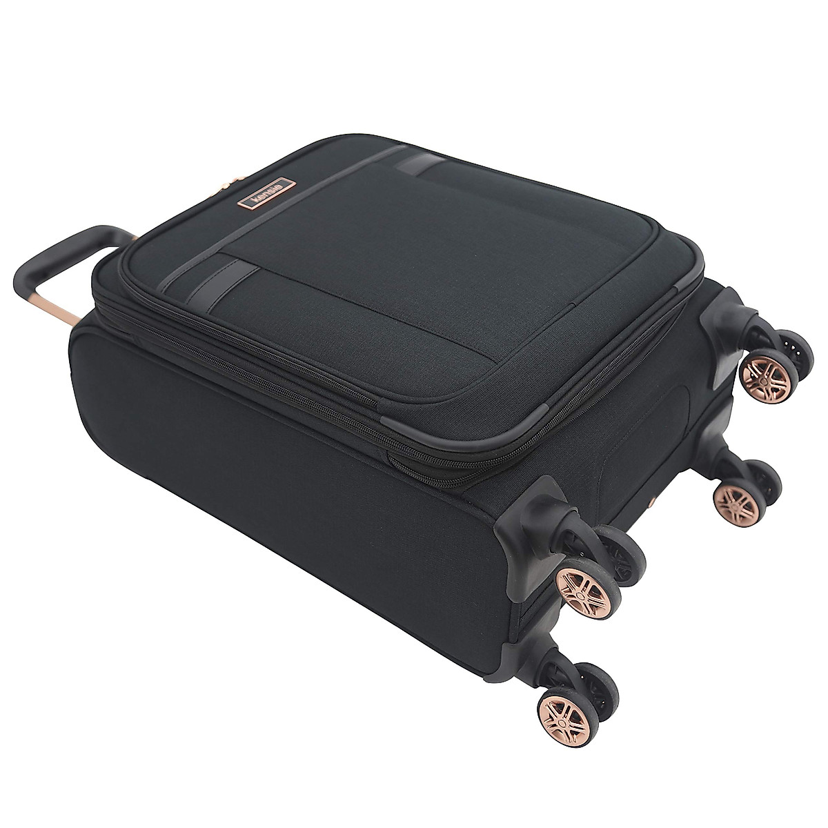 kensie Women's Hudson Softside 3-Piece Spinner Luggage Set, Black with Rose Gold, (16/20/28)