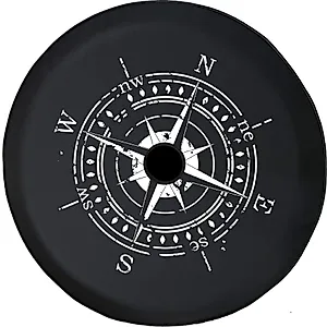 JL Series Spare Tire Cover with Backup Camera Hole Distressed Nautical Compass Travel Black 32 in
