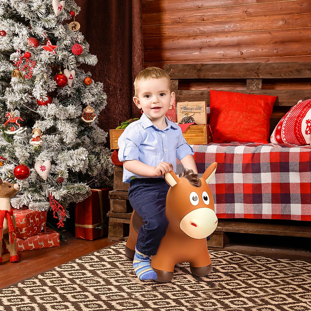 ZOOJOY Bouncy Horse Hopping Toys, Inflatable Animal Horse Toys for Toddlers 1-3, Outdoor Indoor Bounce and Ride On Bouncer for Boys Girls, Birthday Gifts for 18 Months 2 3 4 5 6 Year Old with Pump