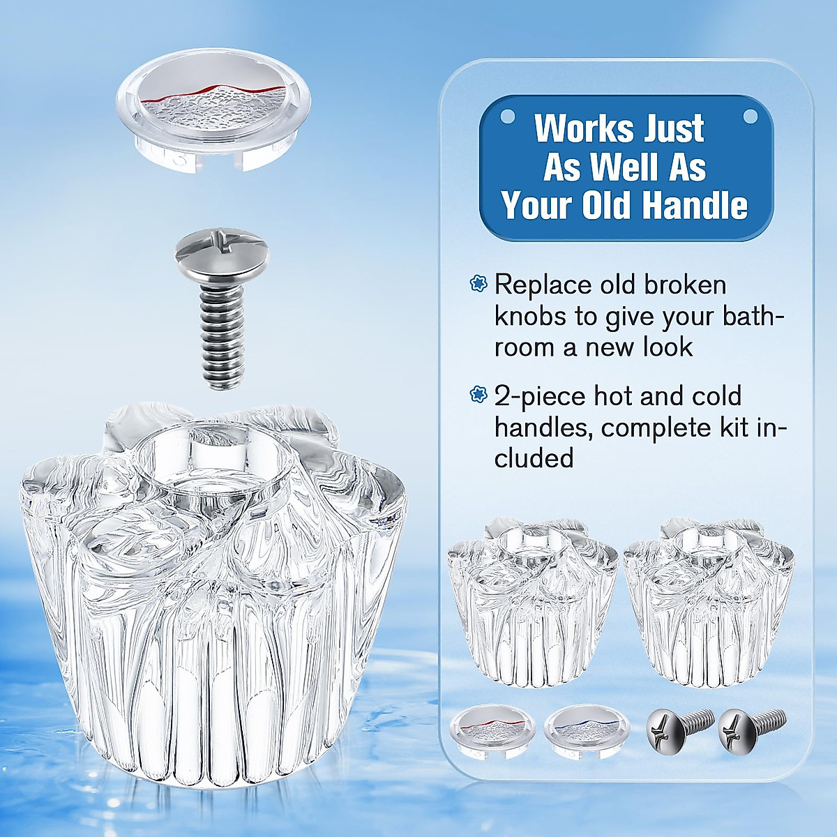 Enhon Shower Knob Replacement, Compatible with Pfister Contessa and Windsor Tub and Shower Faucets, 2 Piece Hot and Cold Faucet Handle Replacement, Newer Style, Clear Acrylic